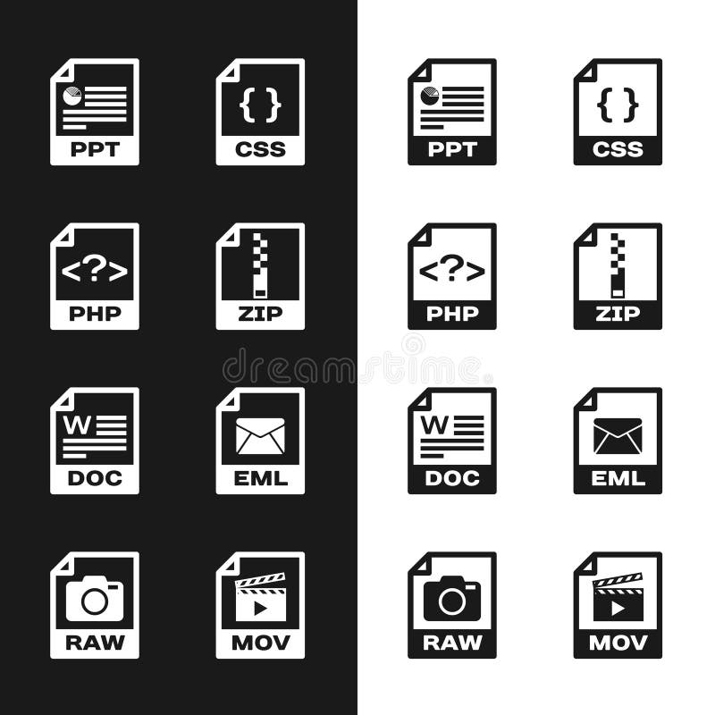 Set Zip File Document Php Ppt Css Doc Y Eml Icono. Vector Ilustración ... Set Zip File Document Php Ppt Css Doc Y Eml Icono. Vector Ilustración ...