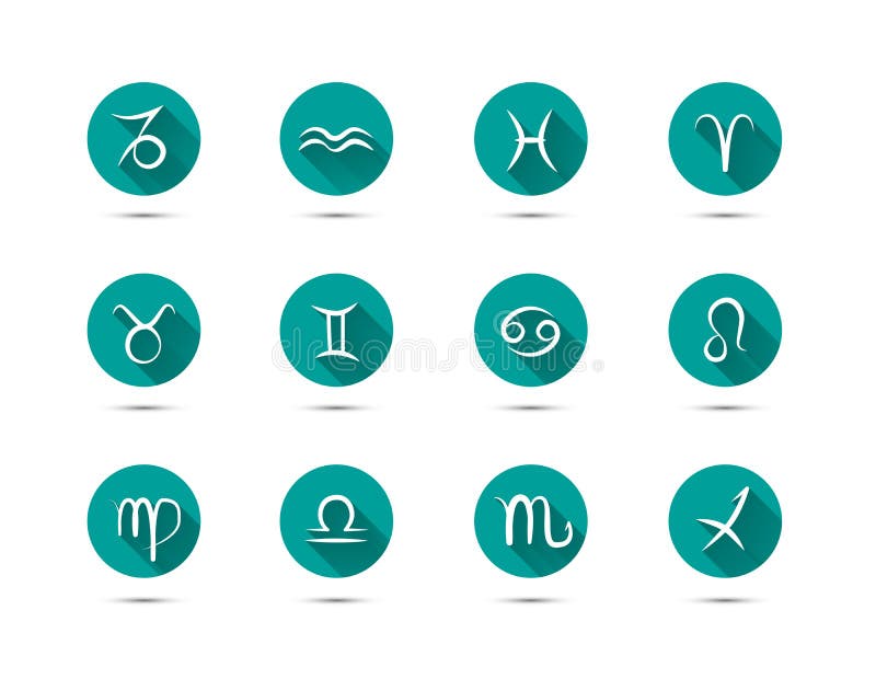 Set Zodiac Flat Icons Long Shadow Green Background Stock Illustrations ... Set Zodiac Flat Icons Long Shadow Green Background Stock Illustrations ...