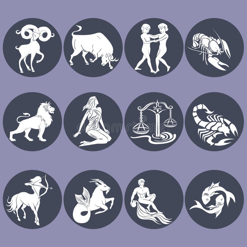 Set Zodiac Sign in Circle Frame Stock Illustration - Illustration of ...
