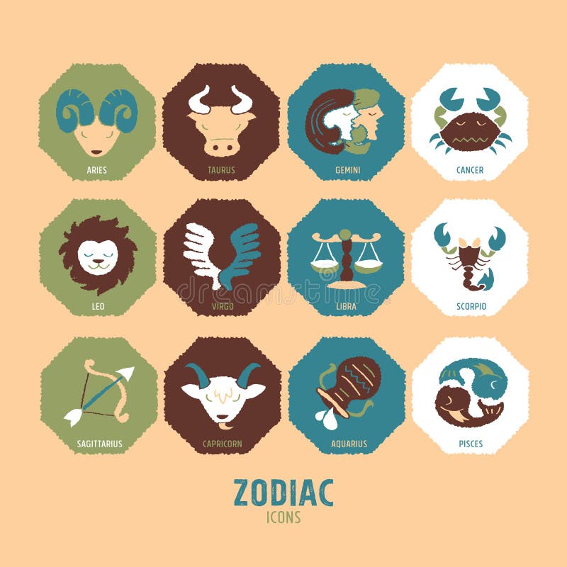 Set of 12 Zodiac Signs stock vector. Illustration of freehand - 50615382