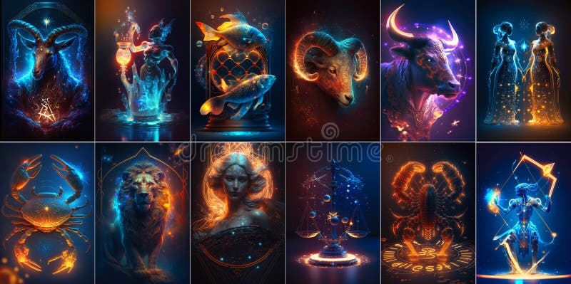Set Of Zodiac Signs Twelve Signs Of Zodiac Created With Generative Ai