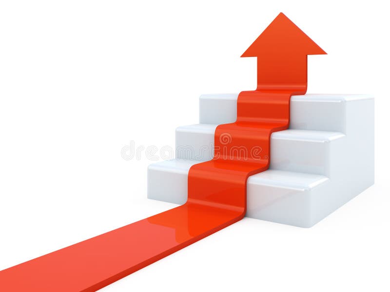 Seta Vermelha Que Cresce Acima Na Escada Da Escadaria Esfera 3d ...