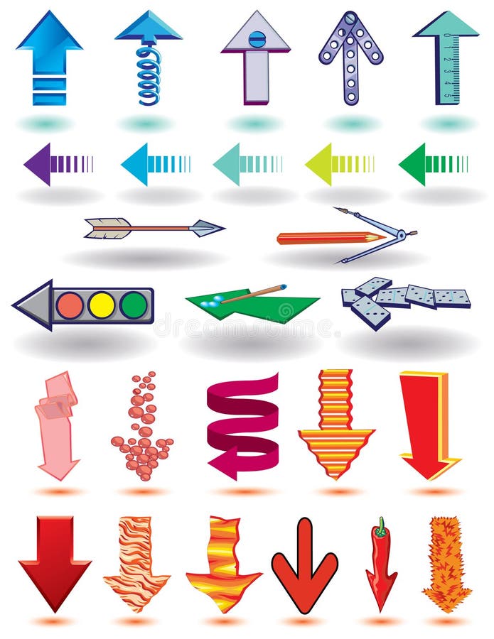 Setas Em Estilos E Em Formas Diferentes No Branco Ilustração do Vetor ...