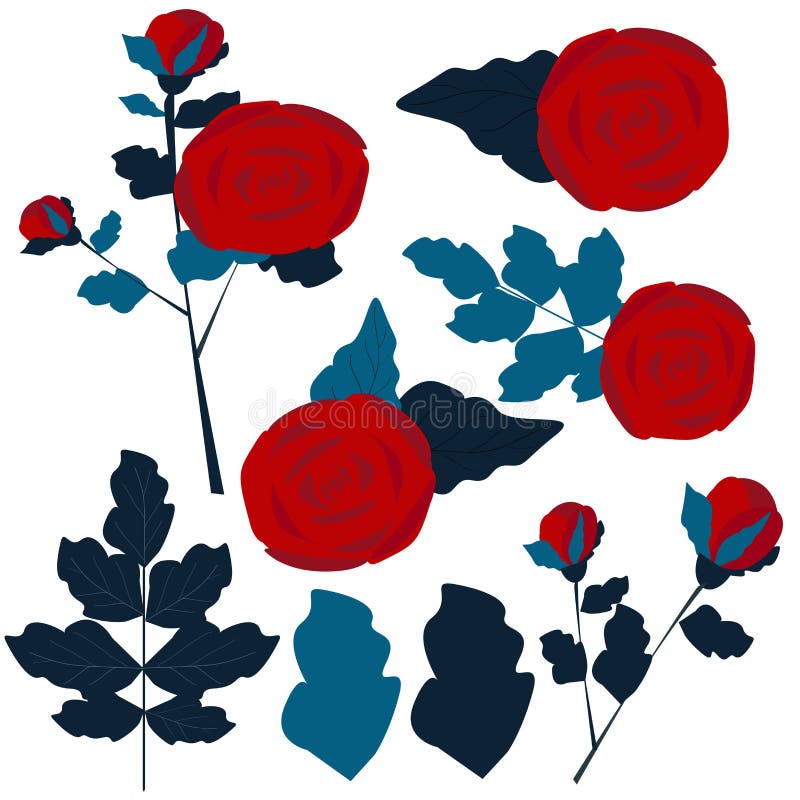 Set of Abstract Vector Roses Isolated on White Background. Stock Vector ...