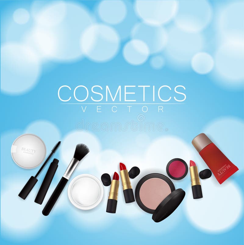 Sets of Cosmetics on Blue Bokeh Background Stock Vector - Illustration ...