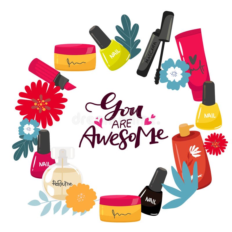 Sets of Cosmetics on Isolated Background.vector Circle Frame Stock ...