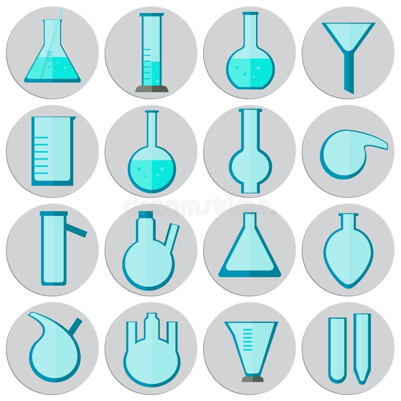 Sets of Laboratory Glassware, Icons in the Flat Style Stock Vector ...