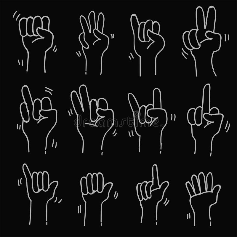 Sets of Sign Language Theme Doodle Collection in Black Isolated ...