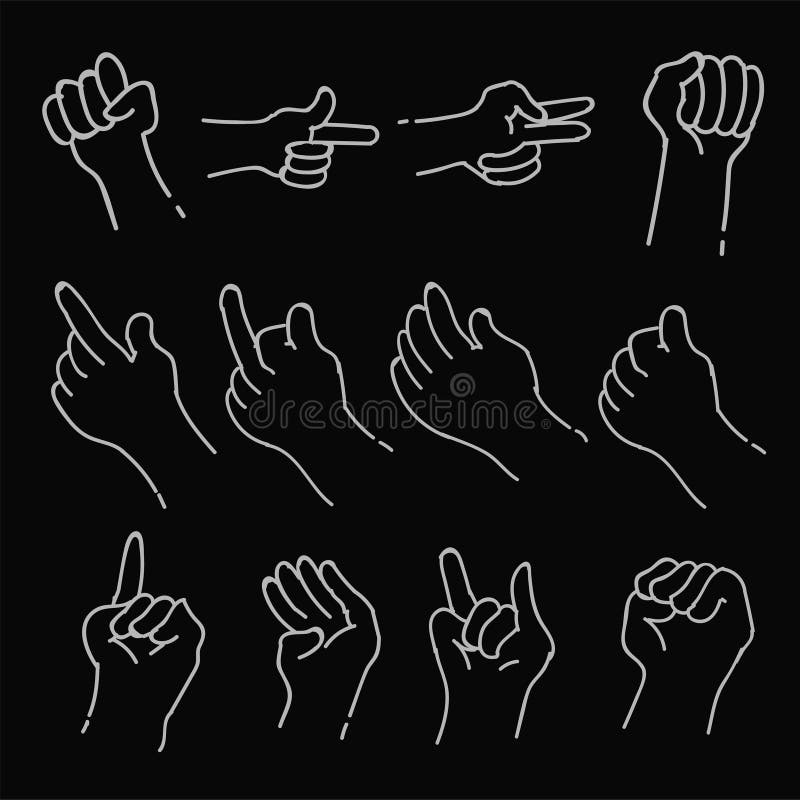 Sets of Sign Language Theme Doodle Collection in White Isolated ...