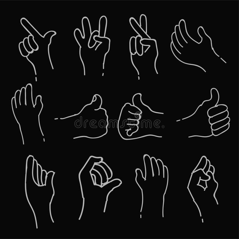 Sets of Sign Language Theme Doodle Collection in White Isolated ...