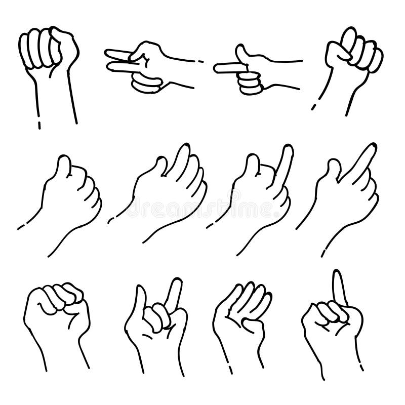Sets of Sign Language Theme Doodle Collection in White Isolated ...