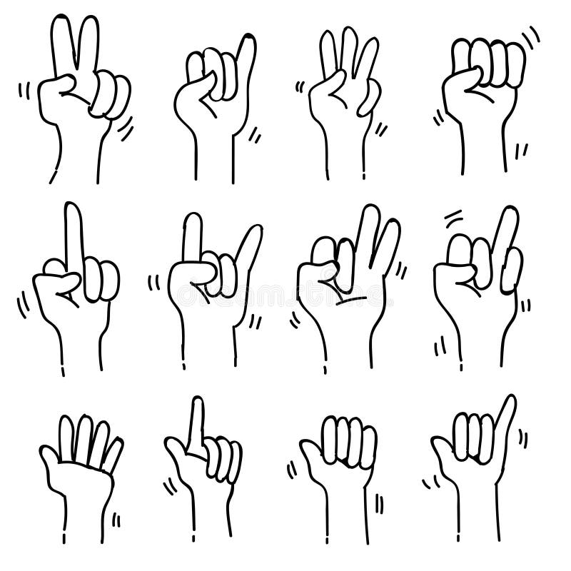 Sets of Sign Language Theme Doodle Collection in White Isolated ...