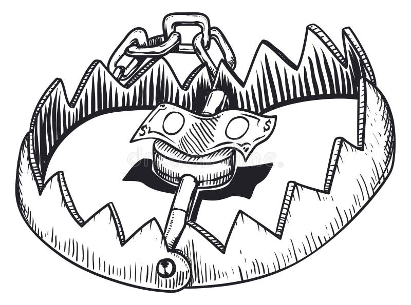 Bear Trap with Chains and Precious As Money Bait, Vector Illustration ...