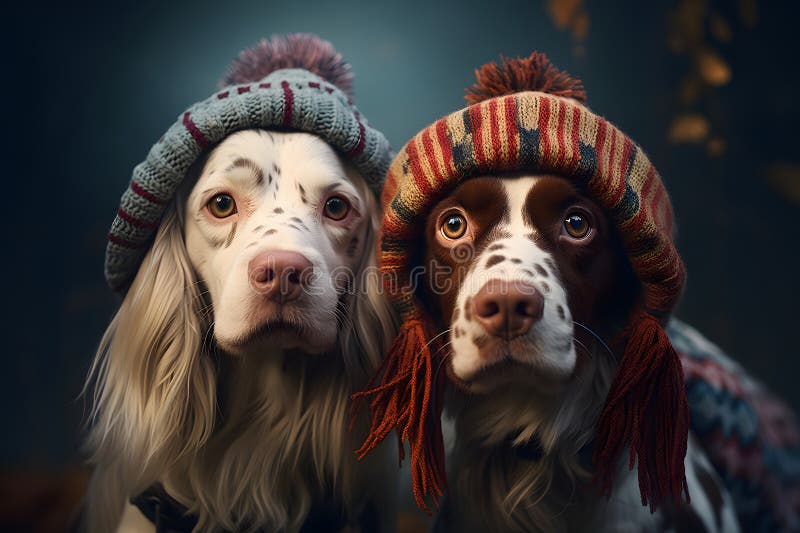 Setter Dogs Wearing Bright Funny Knitted Caps Stock Illustration ...