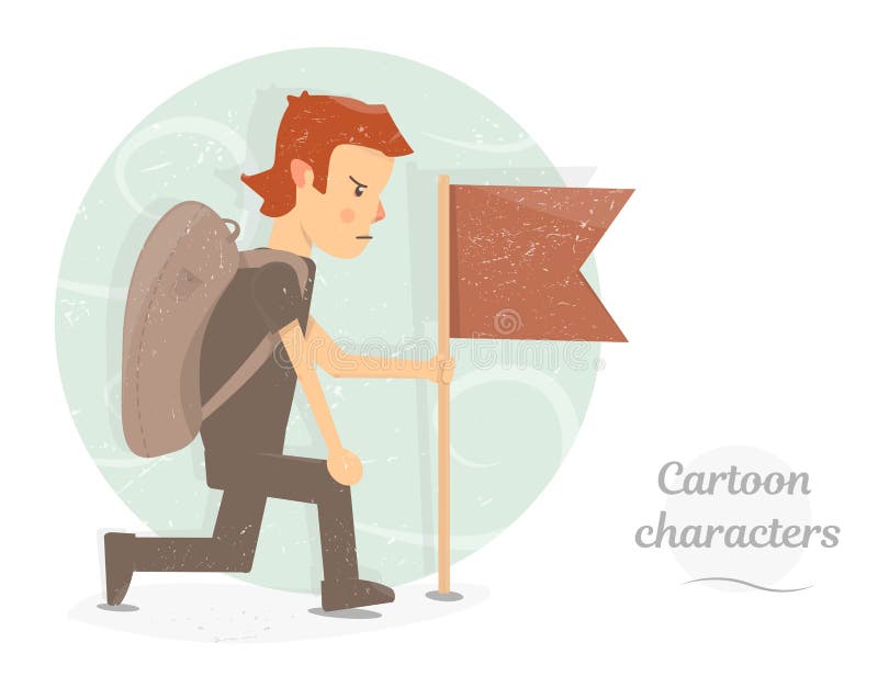 Setting and Achieving Goals. Vector Character. Boy Cartoon Holding Flag ...