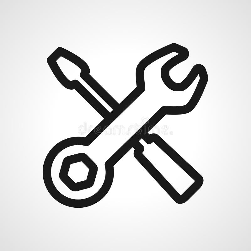 Setting Black Icon. Wrench and Screwdriver Vector Line Icon. Wrench and ...