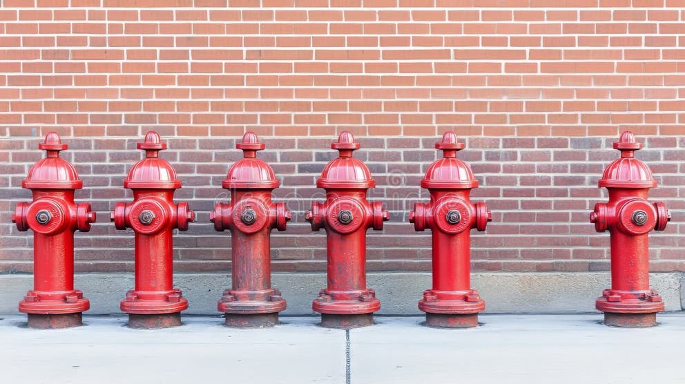 A Setting with a Brick Wall Backdrop, Showcasing Multiple Red Fire ...