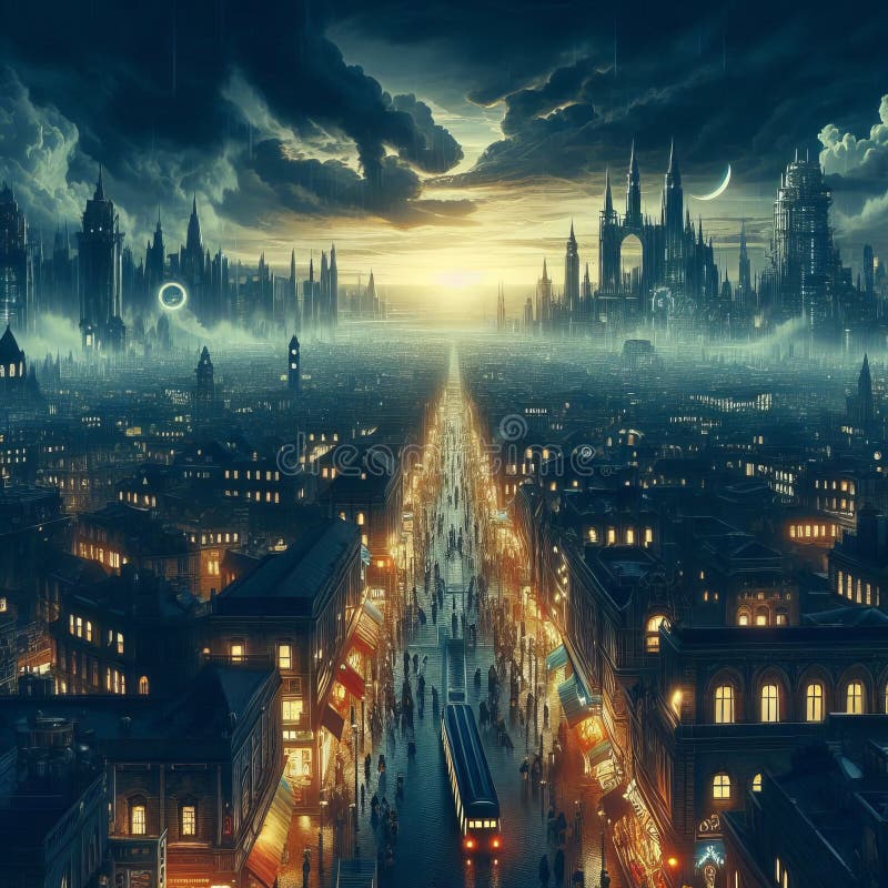 Setting a Bustling Metropolis with a Dark Underwo Stock Illustration ...