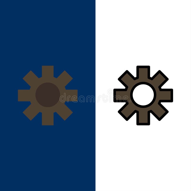 Setting, Cog, Gear Icons. Flat and Line Filled Icon Set Vector Blue ...