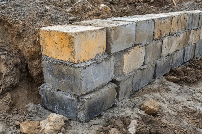 Setting Concrete Foundation Blocks, Forming the Perimeter of a New ...
