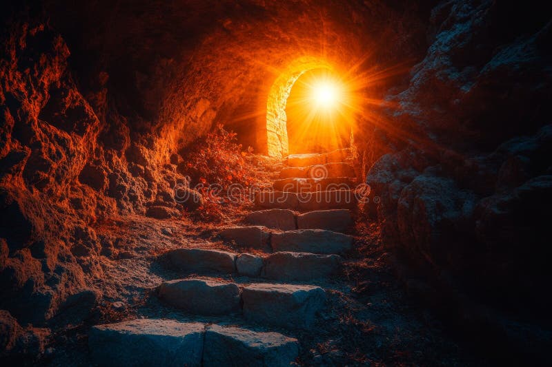 The Setting of Easter Resurrection, Showcasing an Empty Stone Tomb and ...