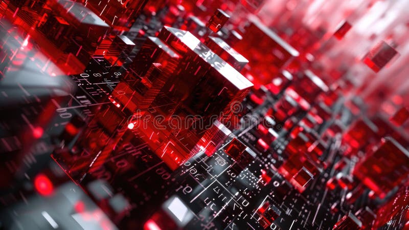 Abstract Digital Blocks in a Futuristic Red and Black Space, with a ...