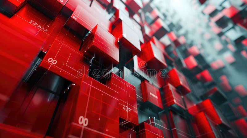 Abstract Digital Blocks in a Futuristic Red and Black Space, with a ...