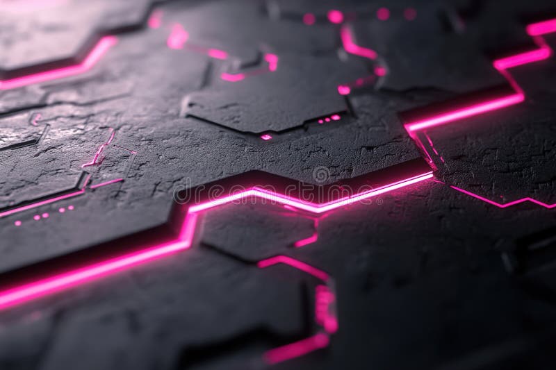 This Setting Features a Dark Industrial Surface with Embedded Glowing ...