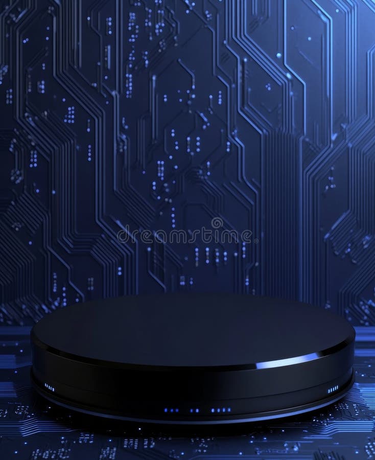 The Setting Features a Futuristic Platform, a Circuit Backdrop, and a ...