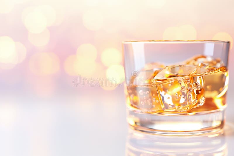 Whiskey Glass Ice Reflecting Light Warm Setting Stock Photos - Free ...