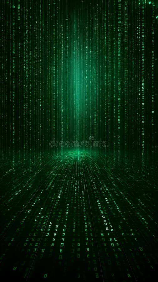 Green Digital Matrix Background with Cascading Binary Code for ...