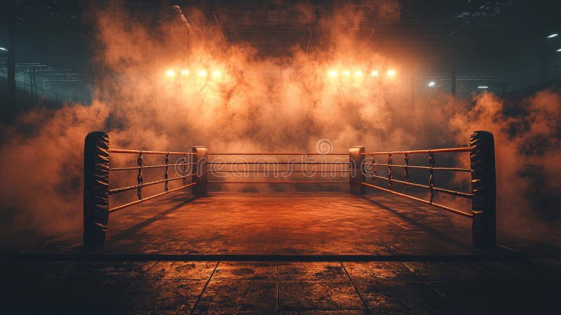 Setting Features a Vacant Boxing Ring Bathed in Dramatic Lighting with ...