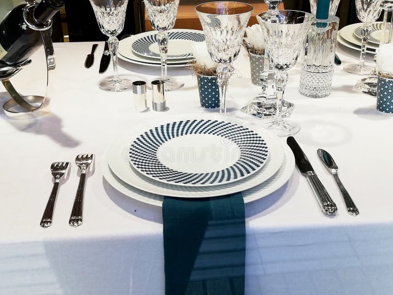 Setting a Festive Table with Champagne Stock Image - Image of baubles ...