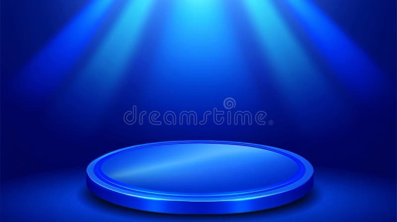 The Setting is a Futuristic Stage with Blue Lights, a Product Display ...