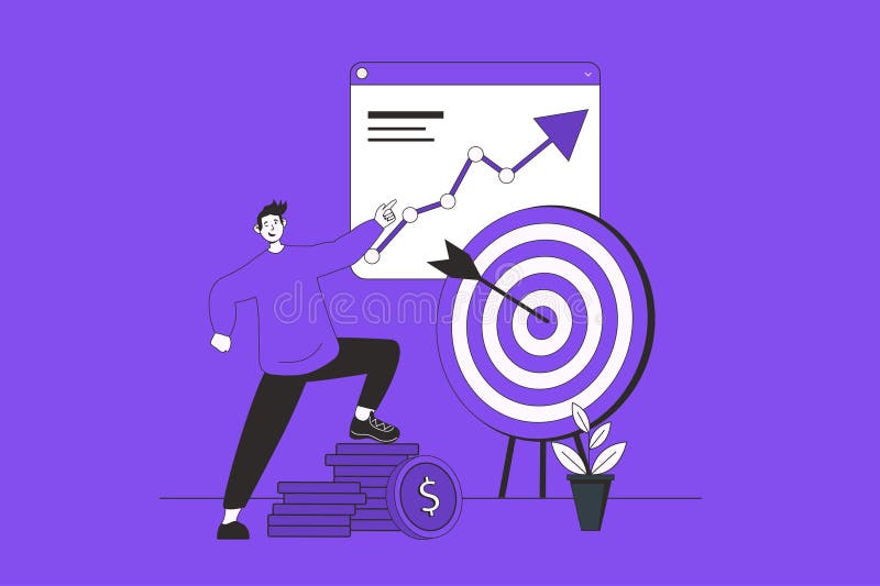 Setting Goals Web Concept with Character Scene in Flat Design. Stock ...