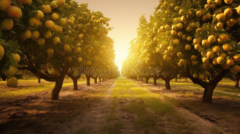 Setting gold apple tree stock illustration. Illustration of branches ...