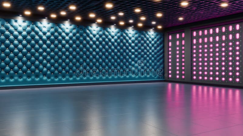 The Setting Includes a Concrete Stage, Neon Diamond Shapes, a Colorful ...