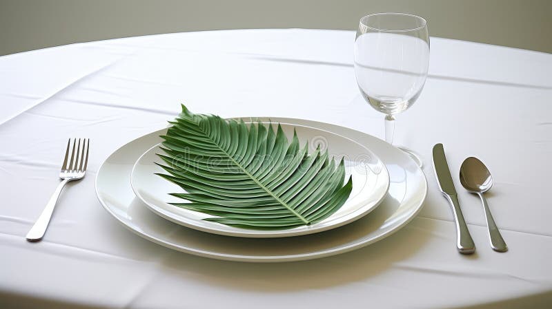 Setting palm leaves table stock illustration. Illustration of modern ...