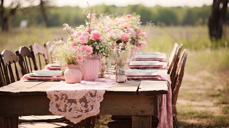 Setting pink rustic stock illustration. Illustration of vintage - 324802551