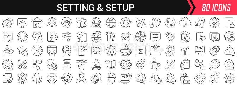 Setting and Setup Linear Icons in Black. Big UI Icons Collection in a ...