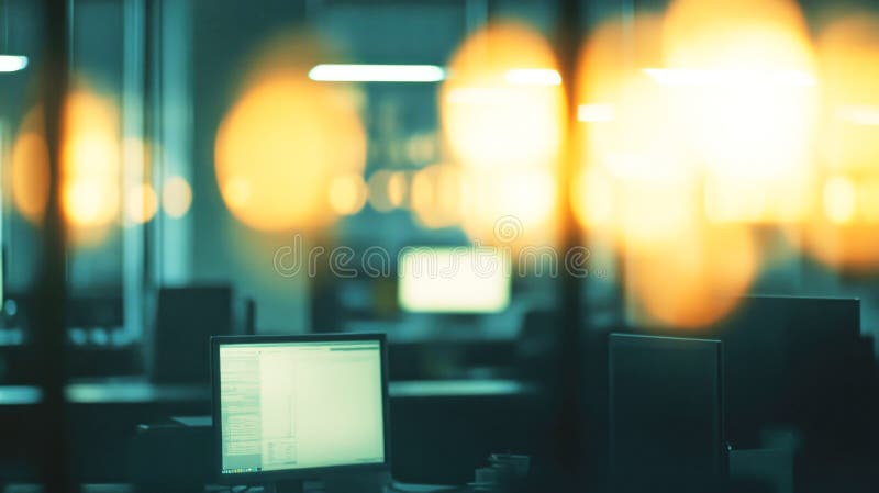 Ethereal Office Ambiance Featuring Blurred Cubicles and Warm Lighting ...