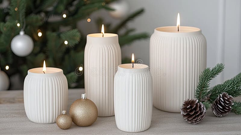 This Setting Showcases White Vases Filled with Fir Branches and ...