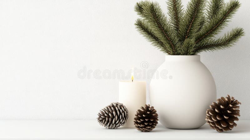 This Setting Showcases White Vases Filled with Fir Branches and ...