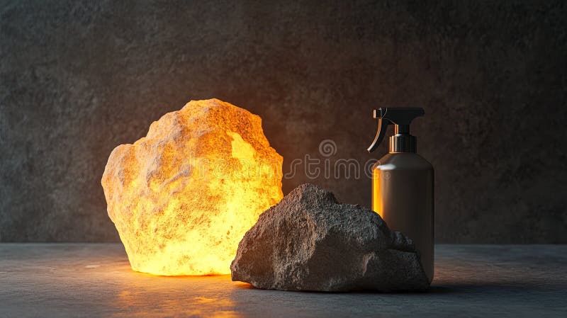 Setting Spray Bottle Mockup Placed Next To a Glowing Rock Lamp Stock ...