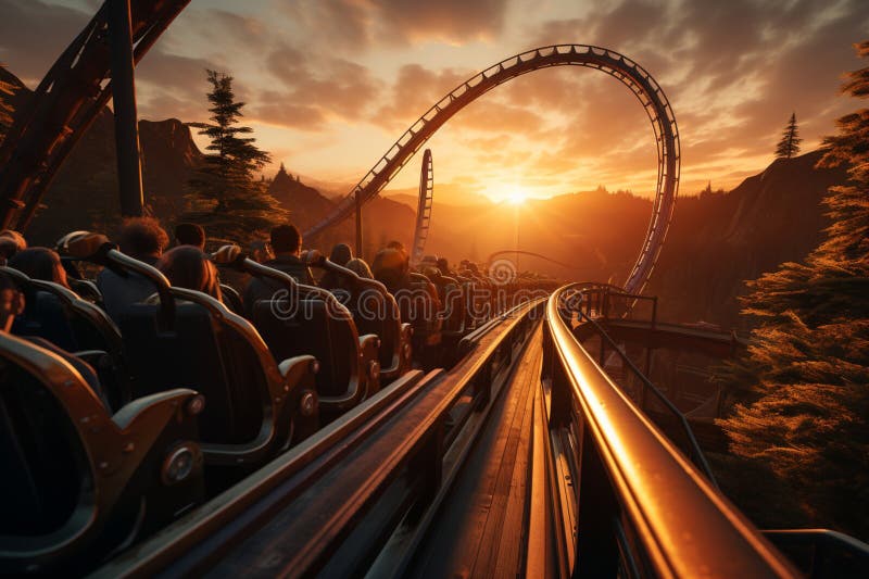 The Setting Sun Casts a Captivating Shadow on the Roller Coaster S ...