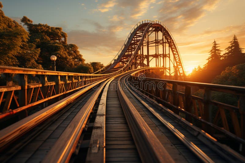 The Setting Sun Casts a Captivating Shadow on the Roller Coaster S ...