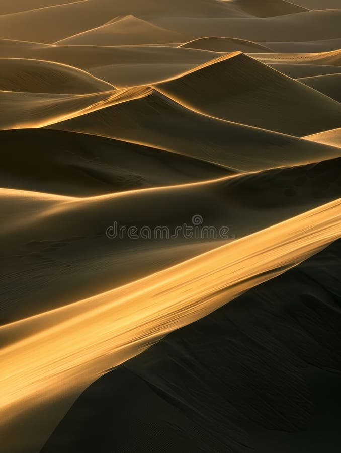 The Setting Sun Casts Golden Highlights Over the Sculpted Sand Dunes ...