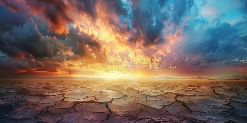 Setting Sun Casts Light on Cracked Earth Stock Image - Image of ...
