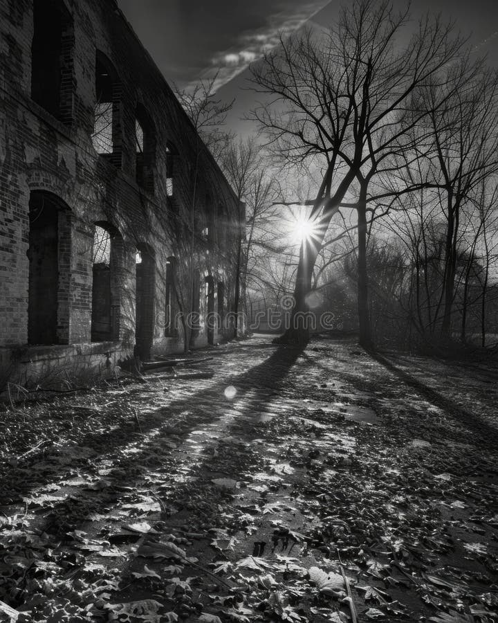The Setting Sun Casts Long Haunting Shadows Across the Abandoned ...