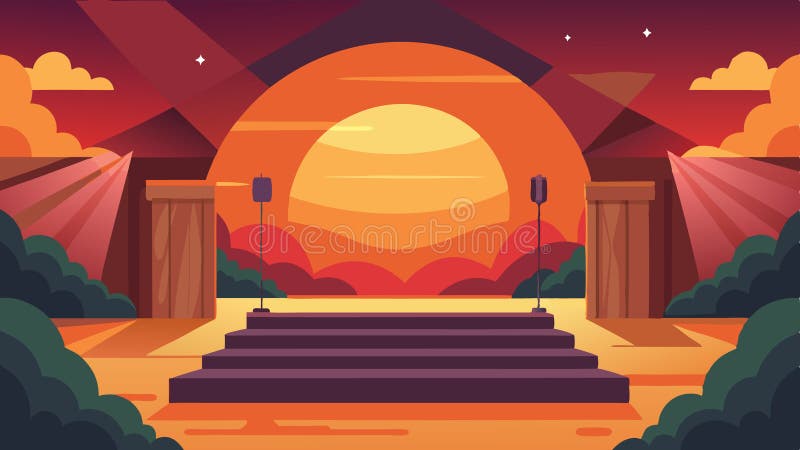 The Setting Sun Casts a Warm Glow on the Stage and Its Surroundings ...